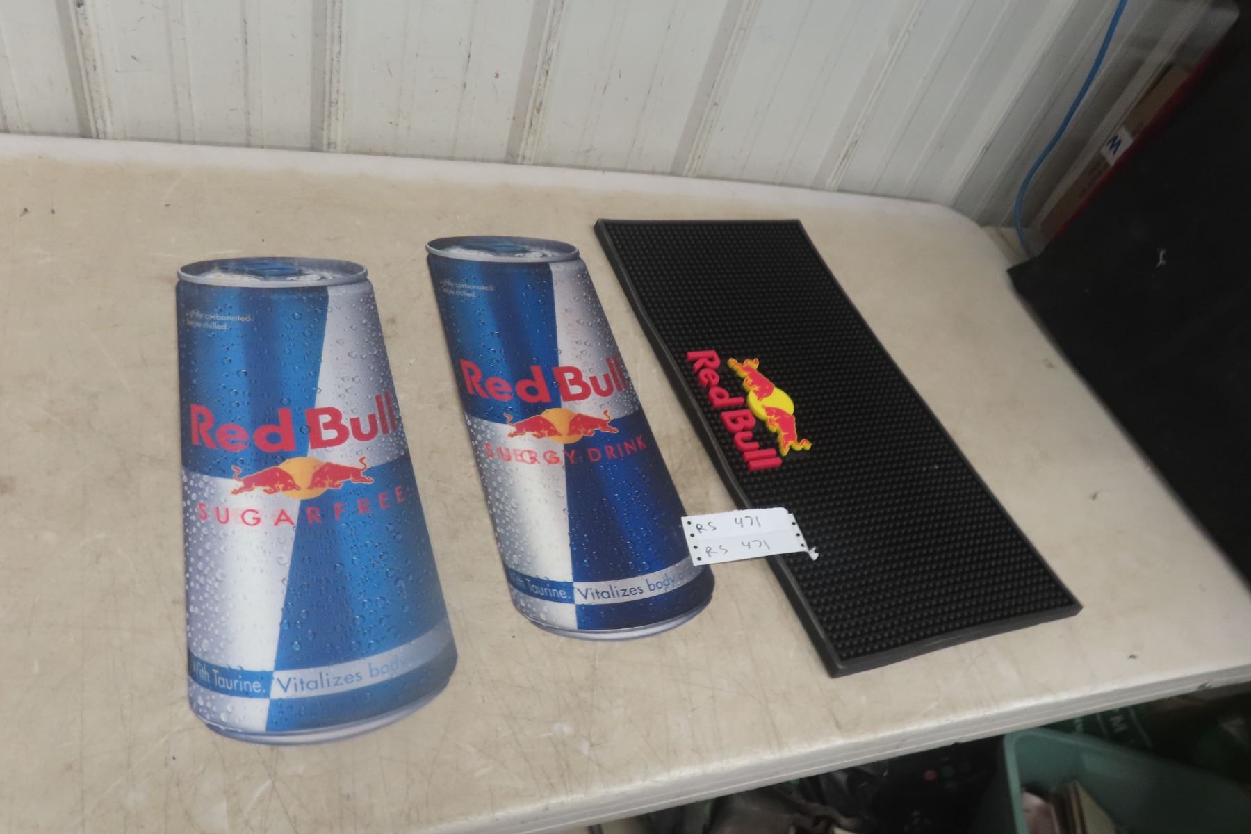 Red Bull Branded Bar Counter Mat, Tip Mat, and 2 Signs, 7" x 20"