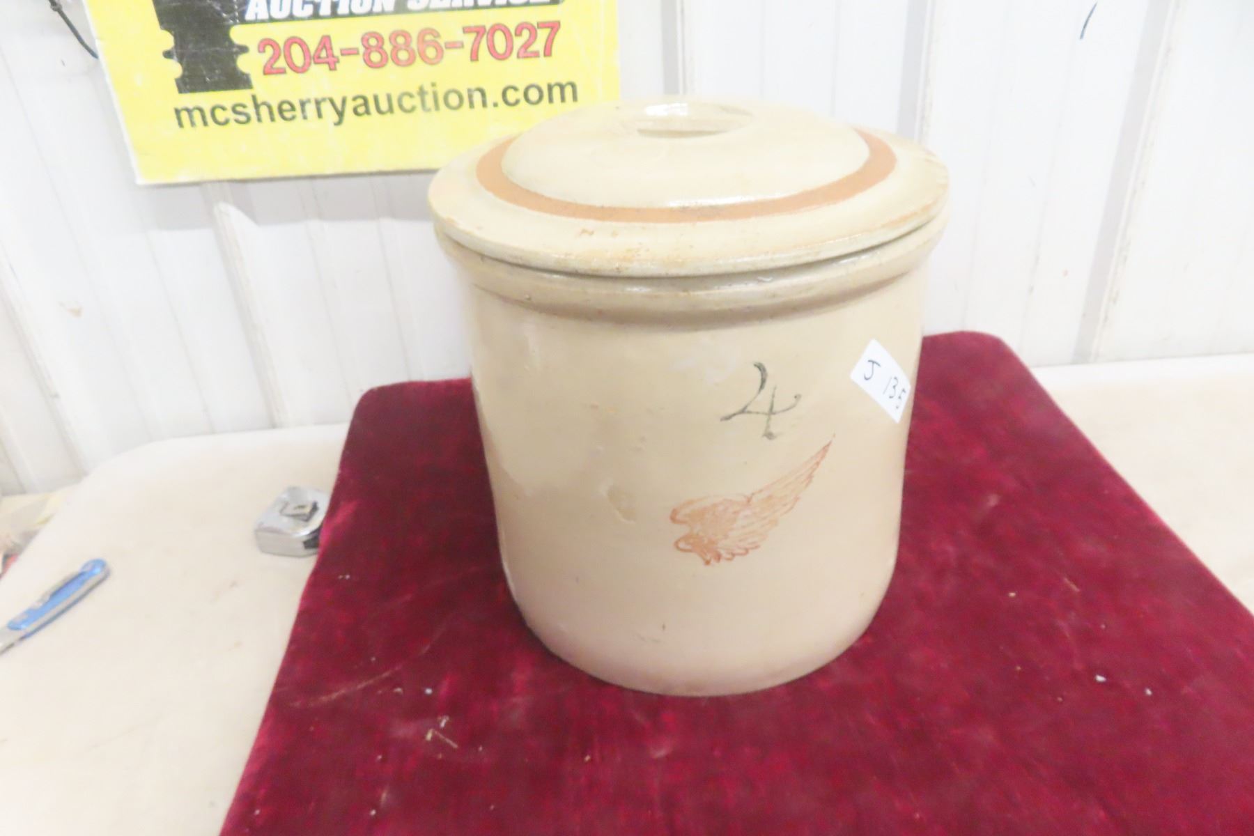 Red Wing 4 Gallon Stoneware Crock With Red Wing Lid