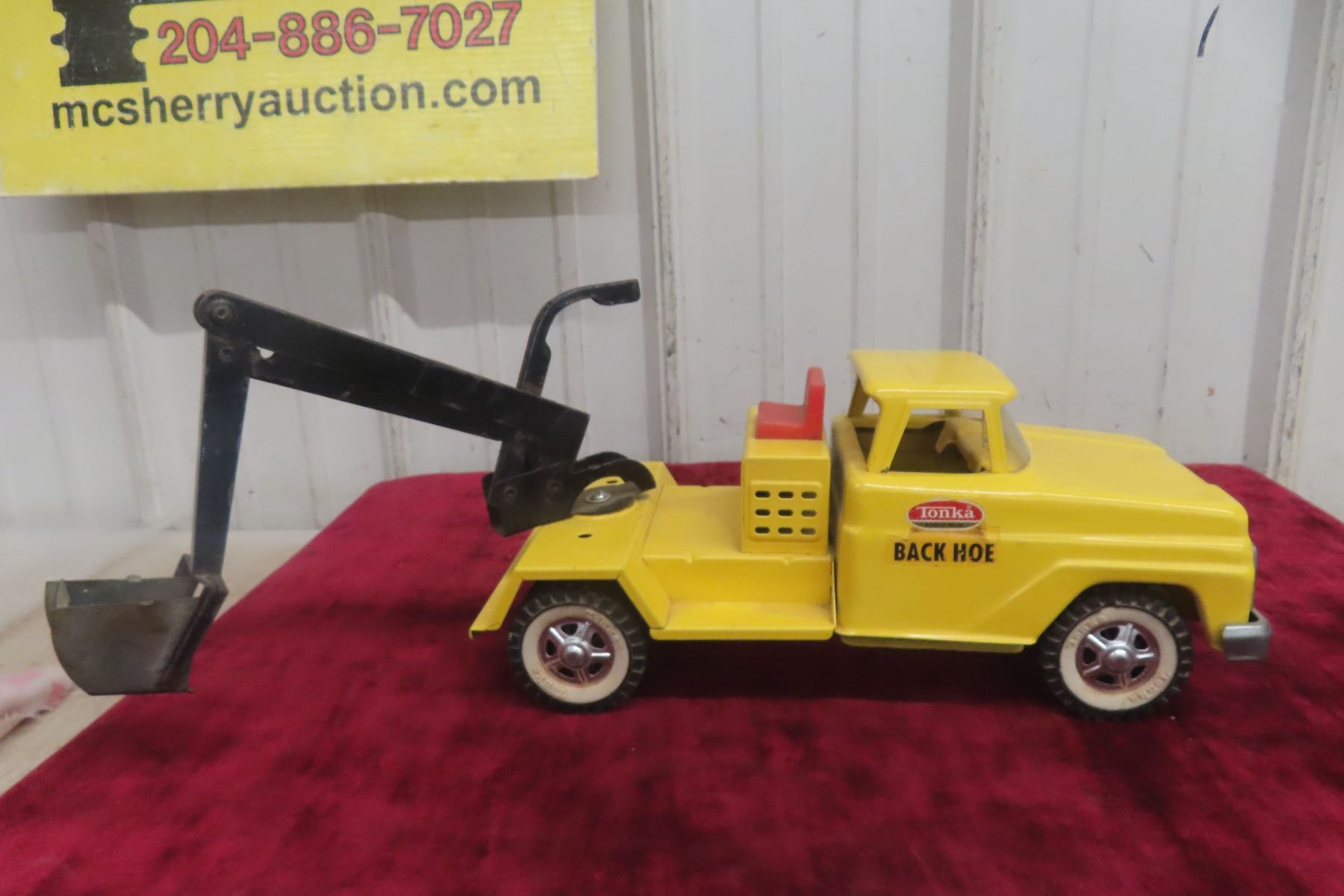 Tonka Backhoe Truck, Pressed Steel, 1960s, 10 1/2" Long With Attachment