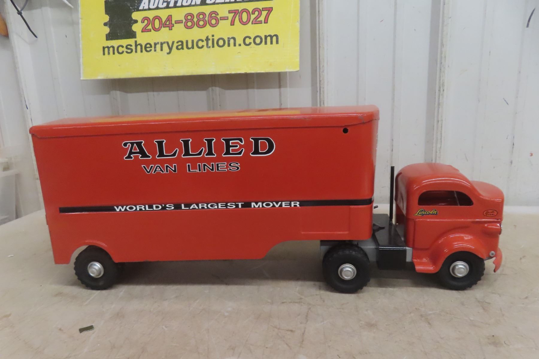 Lincoln Pressed Steel Allied Van Lines Truck And Trailer, 1940s, 22" Long