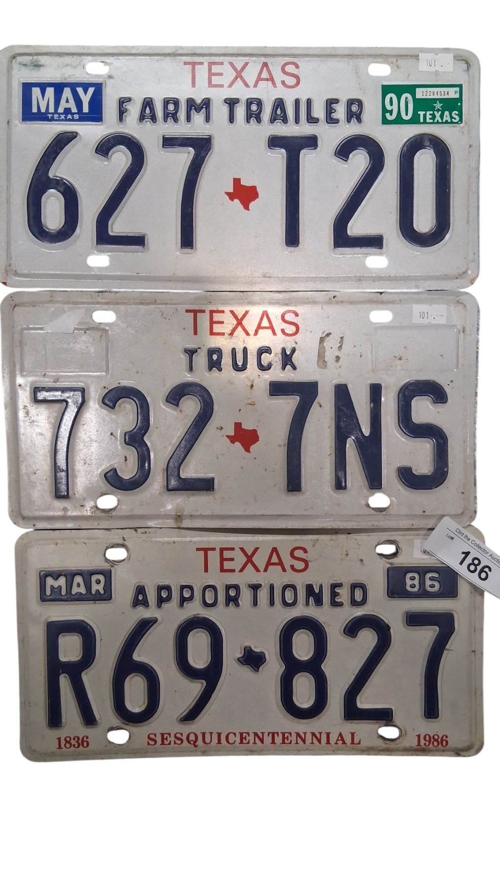 3 vintage Texas plates, farm trailer, truck, apportioned