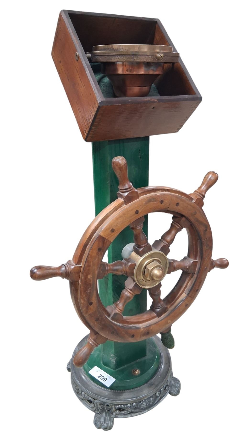 Wonderful nautical ship's stand with 18" wheel and large brass compass