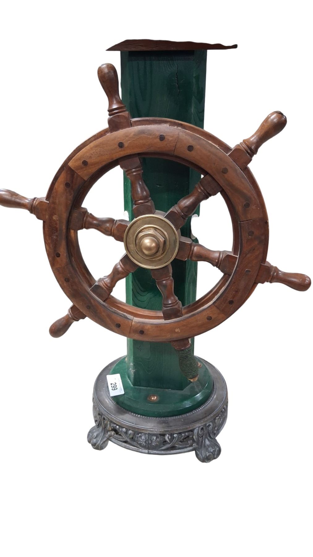 Wonderful nautical ship's stand with 18" wheel and large brass compass