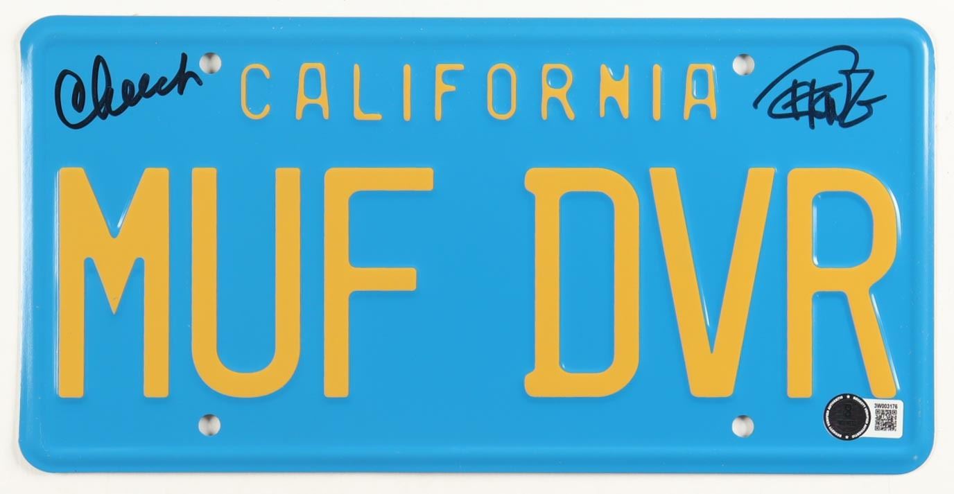 CHEECH AND CHONG SIGNED MUF DVR LICENSE PLATE - BECKETT COA