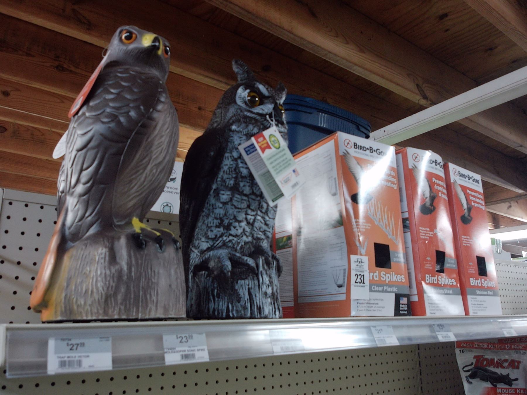 Asst. Bird Be Gone Bird Spikes, Hawk Decoy