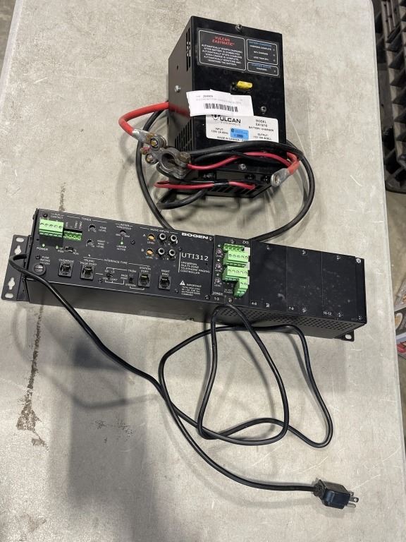VULCAN BATTERY CHARGER AND BOGEN MULTI ZONE TELEPHONE PAGING UNIT