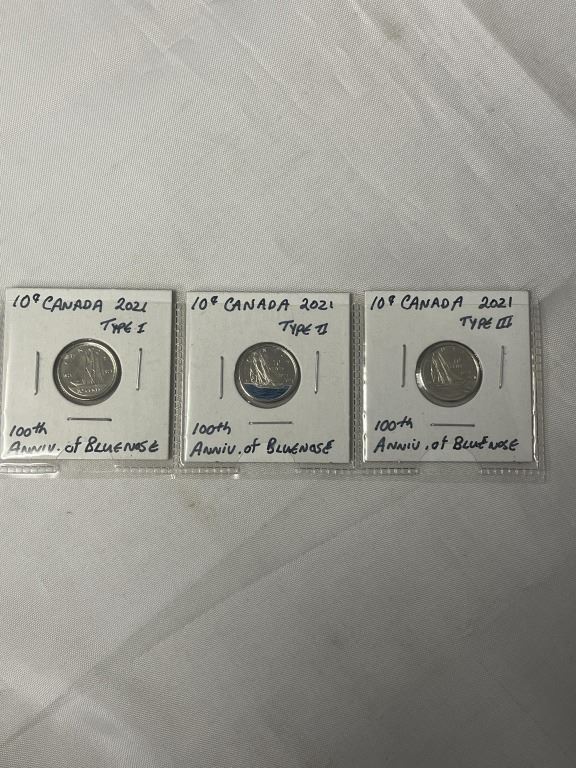 3 MINT 2021 CANADIAN DIMES ALL 3 TYPES OF THE 100TH ANNIVERSARY OF THE ...