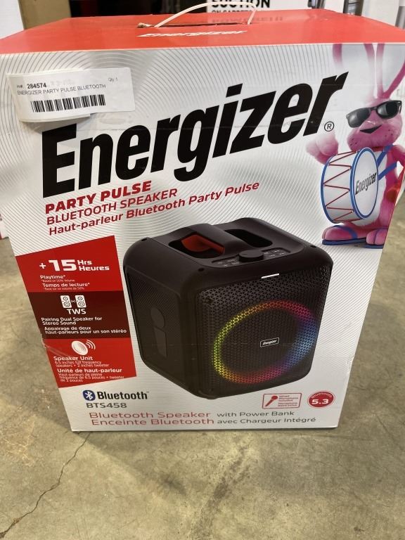 ENERGIZER PARTY PULSE BLUETOOTH SPEAKER WITH POWER BANK, 15 HOUR RUN ...