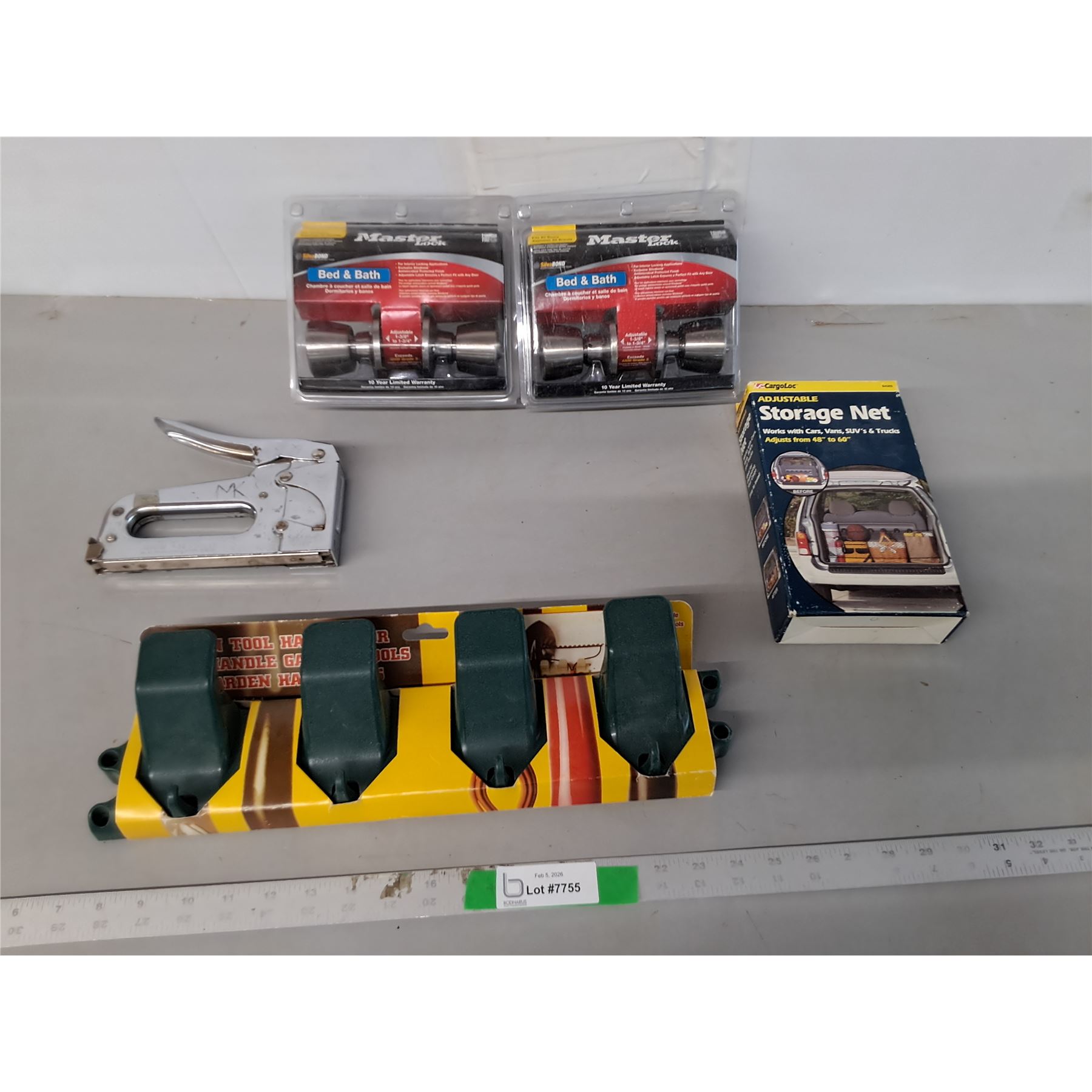 Master Lock Doorknob Kits, Vehicle Storage Net, Staple Gun, Garden Tool ...