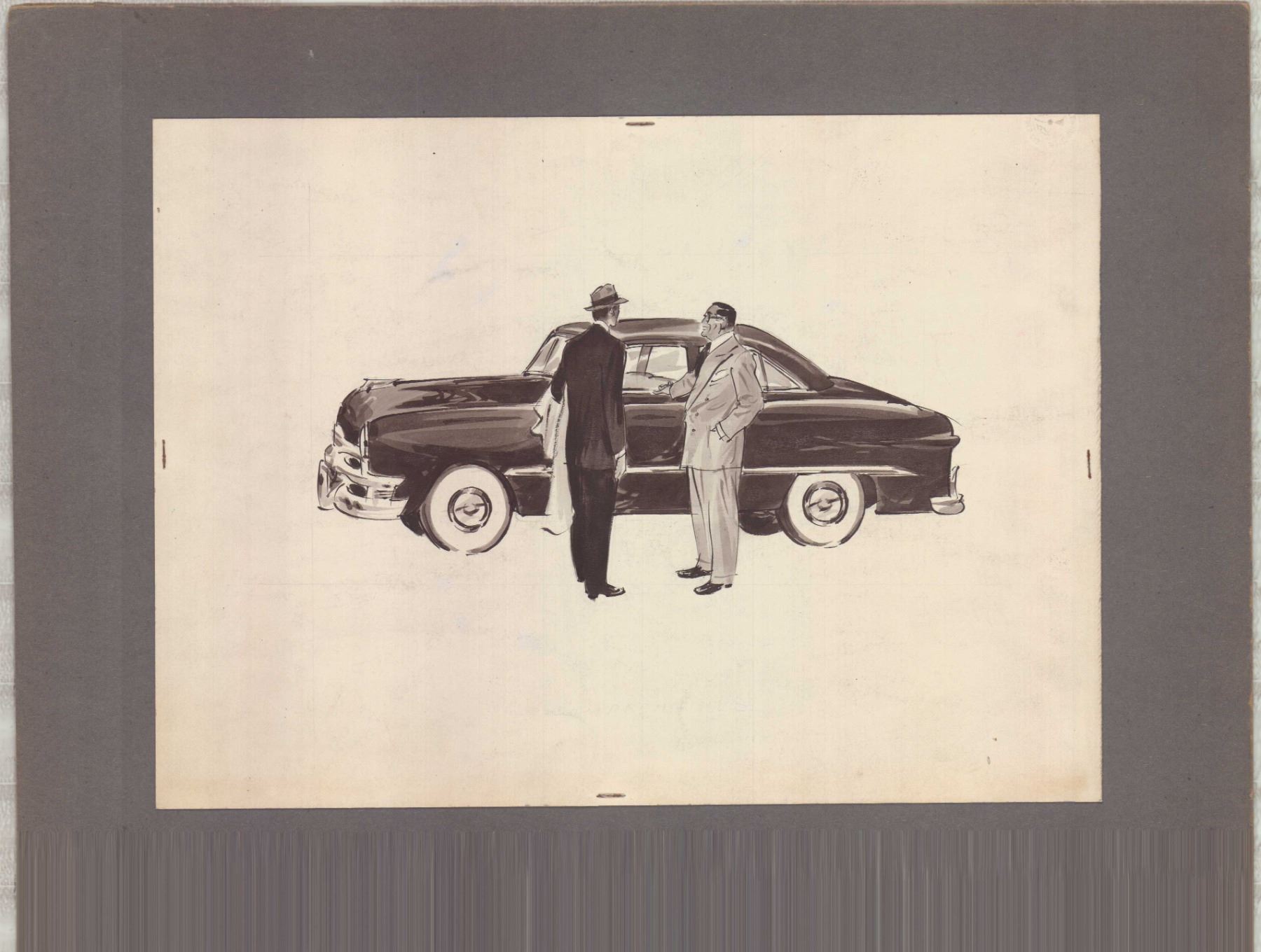 Wayne Hall Pen & Ink & Color Wash Drawing 1950s Ford