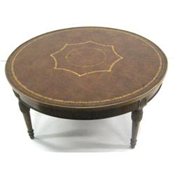 Round leather top coffee table