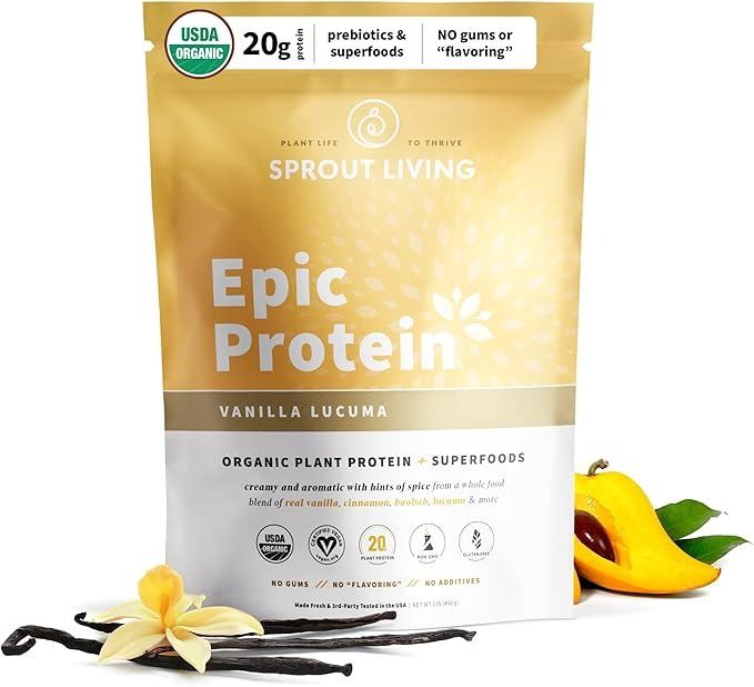Sprout Living Epic Protein Powder (1lb Bag) Vanilla Lucuma Flavor ...