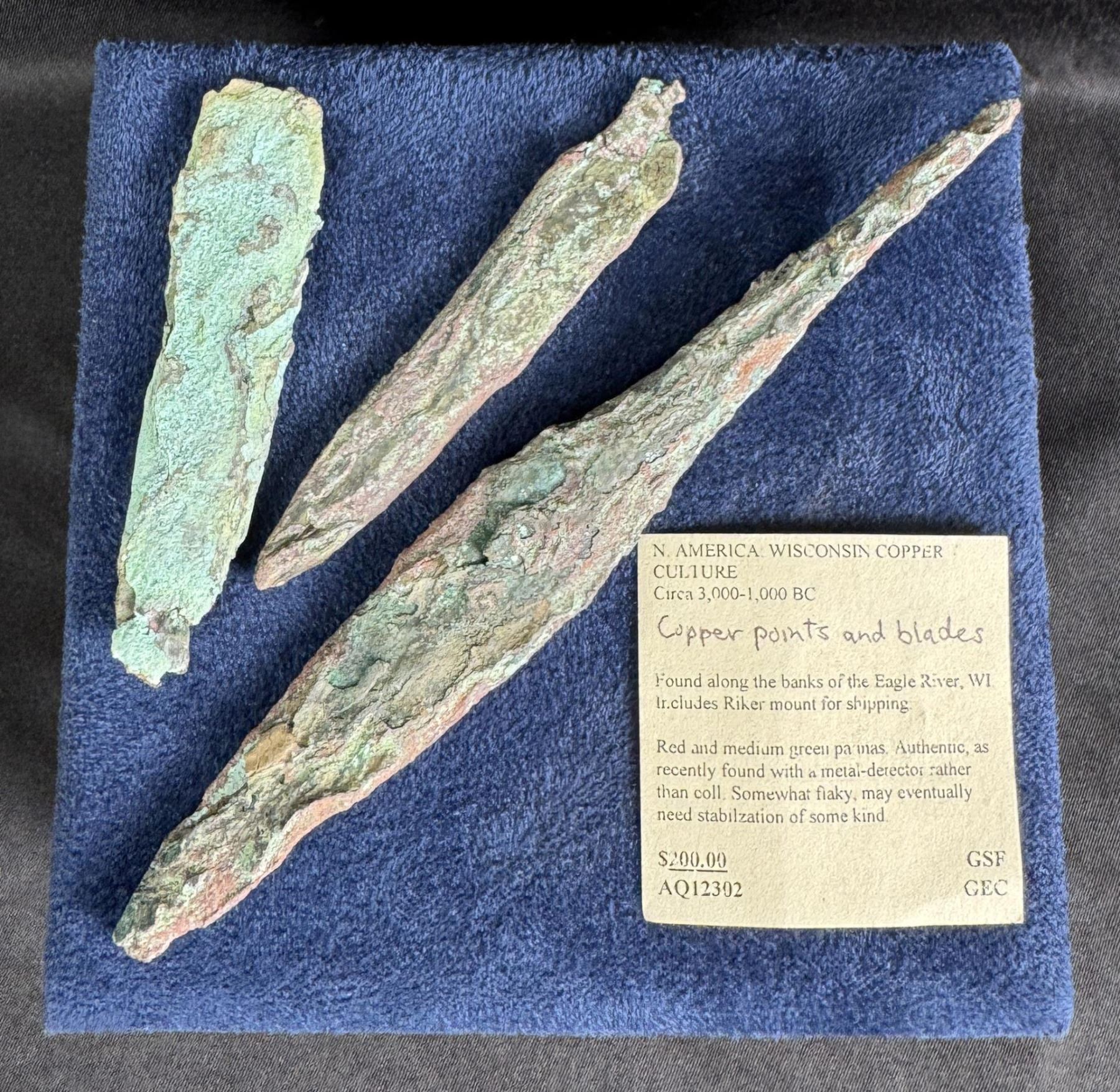 Ancient Wisconsin Copper Culture Indian Arrowheads