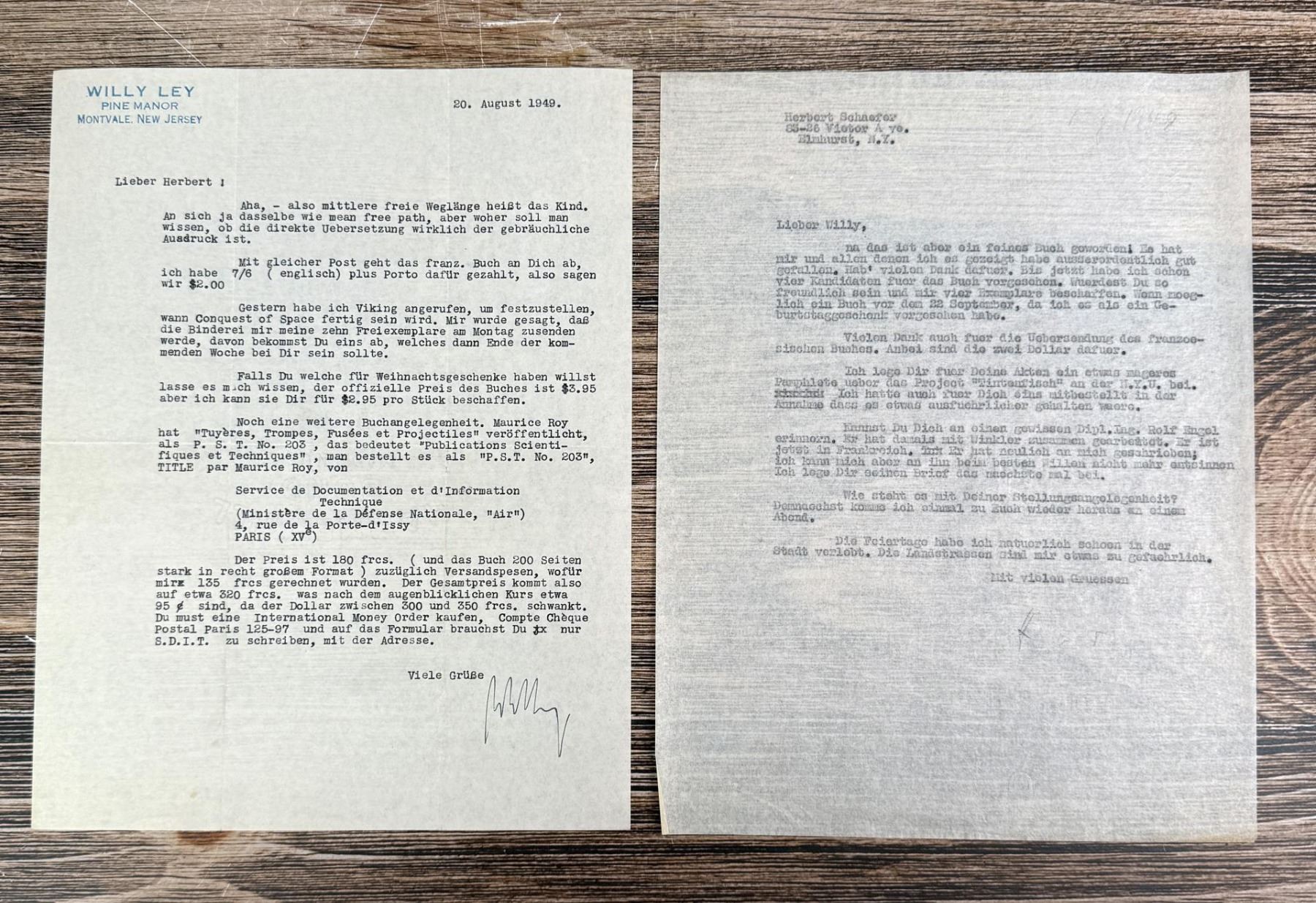 Signed Letter From Willy Ley Conquest of Space