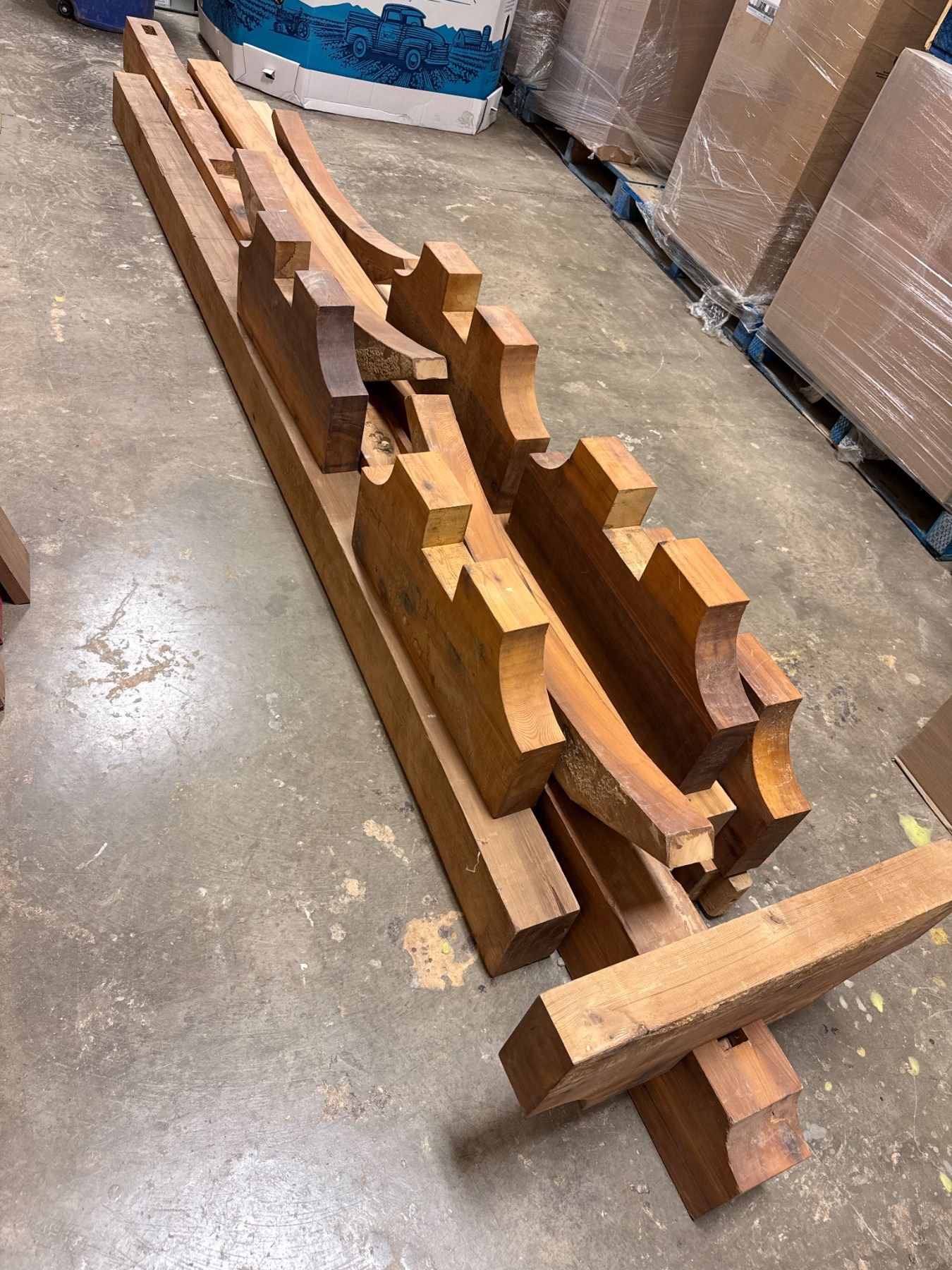 Wood Furniture Components With Decorative Cutouts and Mortise Joints