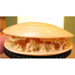 Intricately and Extensively Carved Miniature Ivory Clam Shell Scene