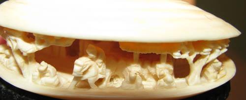 Intricately and Extensively Carved Miniature Ivory Clam Shell Scene