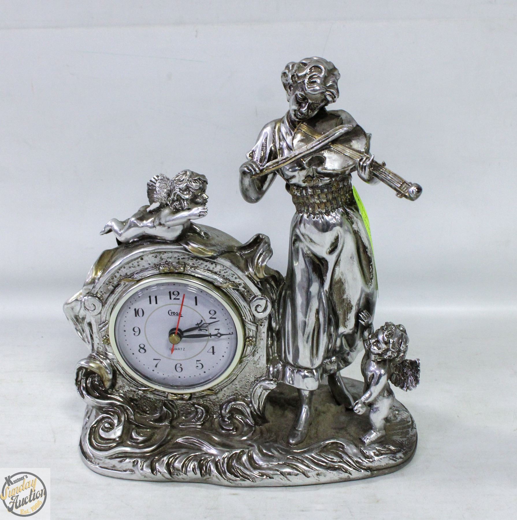 CROSA QUARTZ MANTEL CLOCK VIOLINEST+CHERUB ANGELS