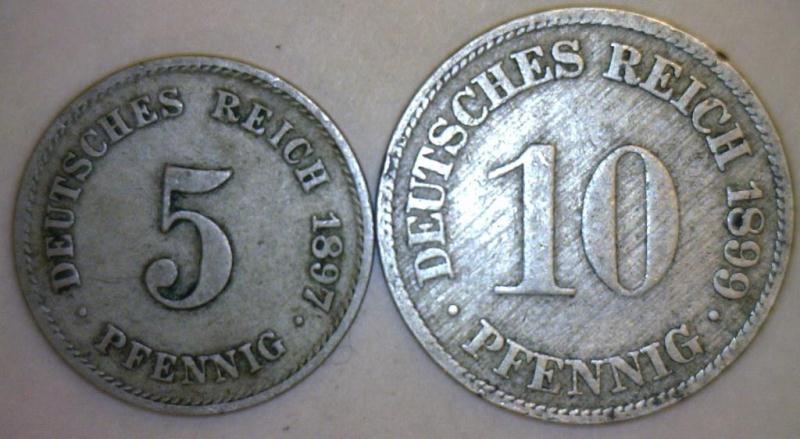 1899 Germany 10 Pfennig & 1897 Germany 5 Pfennig