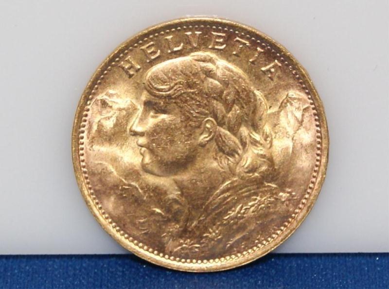 1935 Swiss Helvetia 20 Franc Gold Coin