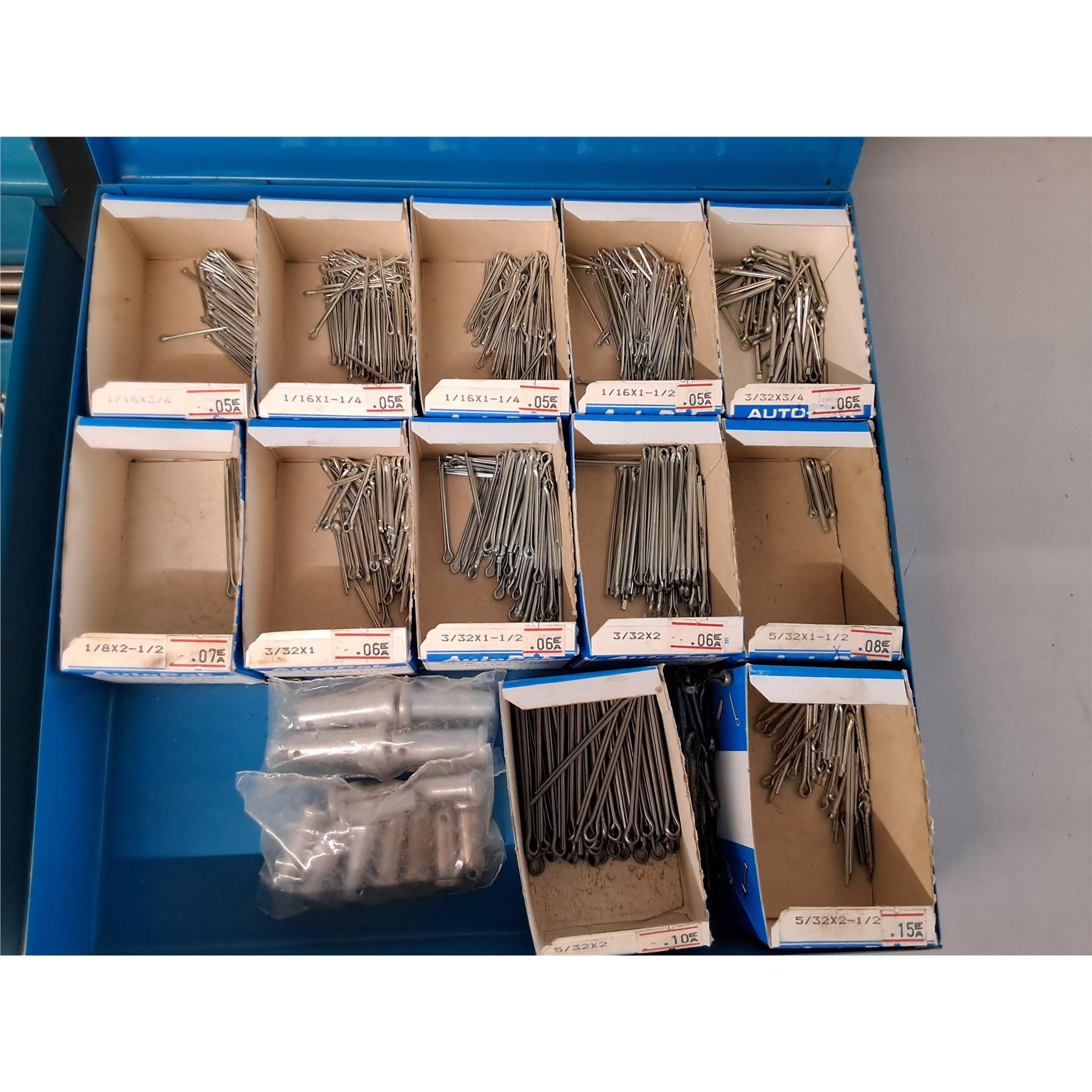 Taper Pins, Cotter Pins, Misc. & (2) Metal Storage Cases- One Does Not ...
