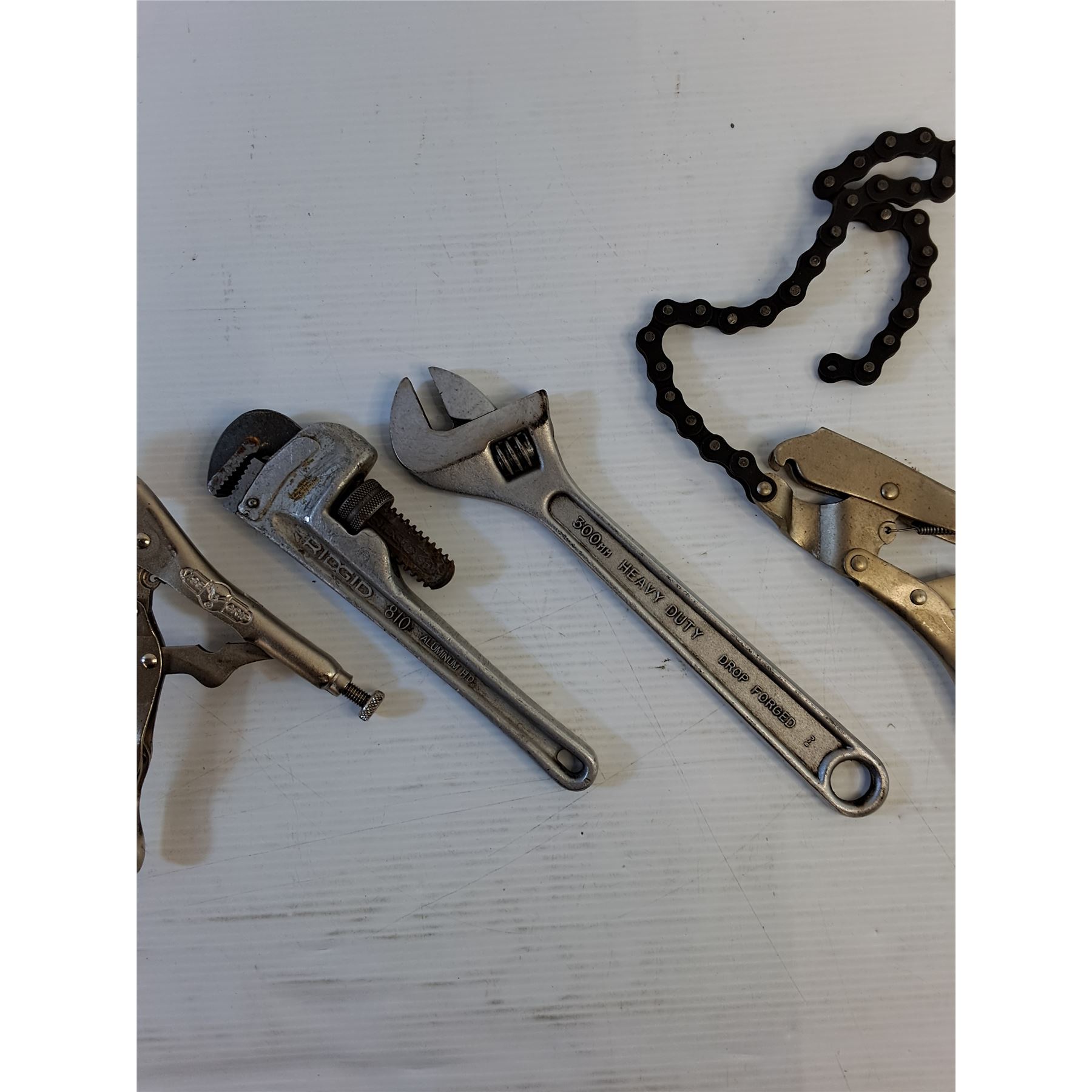(5) Vice Grips (Needle Nose, Chain, Welding Clamp) 12" Crescent Wrench ...