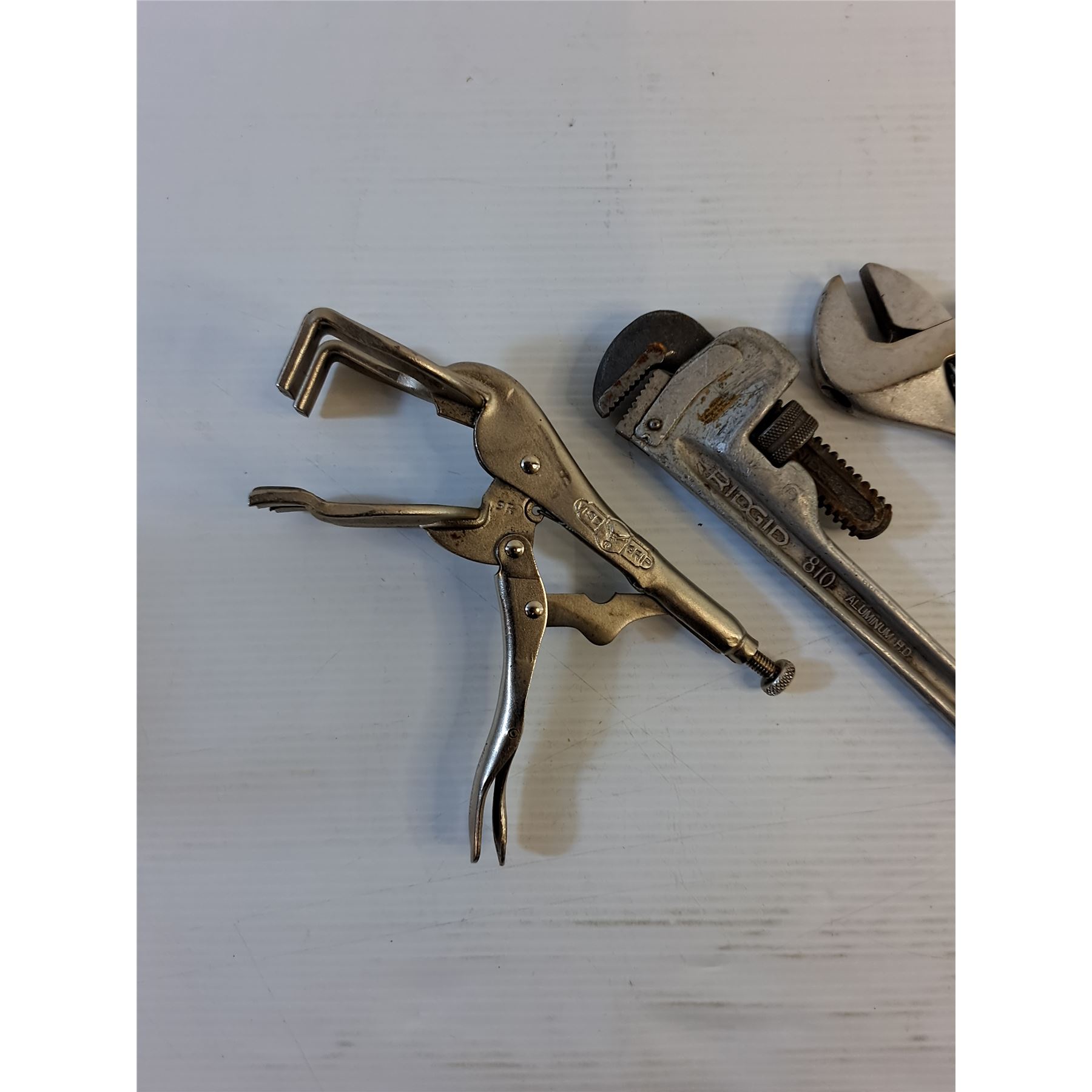(5) Vice Grips (Needle Nose, Chain, Welding Clamp) 12" Crescent Wrench ...