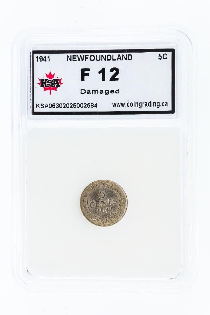 NFLD. 1941 Five Cents Silver (Damage Noted) KSA F1