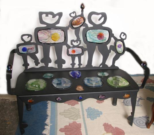 Cast Iron Art Glass Bench