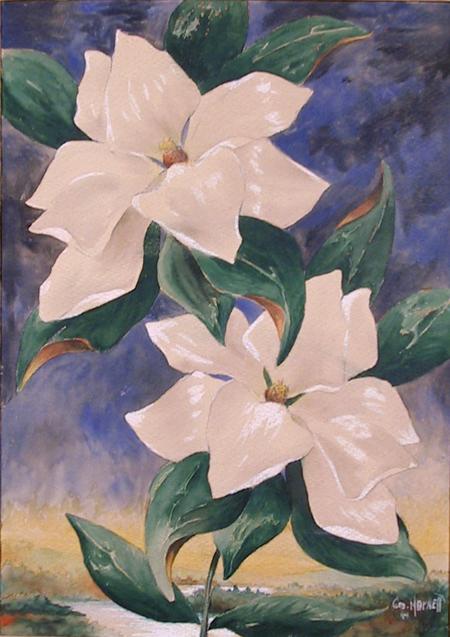 George Harnett, Two Magnolias, Watercolor