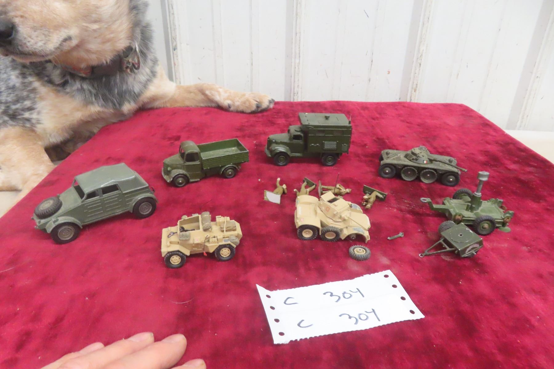 7 Dinky Military Trucks, Tanks, Guns, and Figures