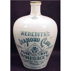 EARLY MEREDITH'S DIAMOND CLUB WHISKEY JUG / PORCEL