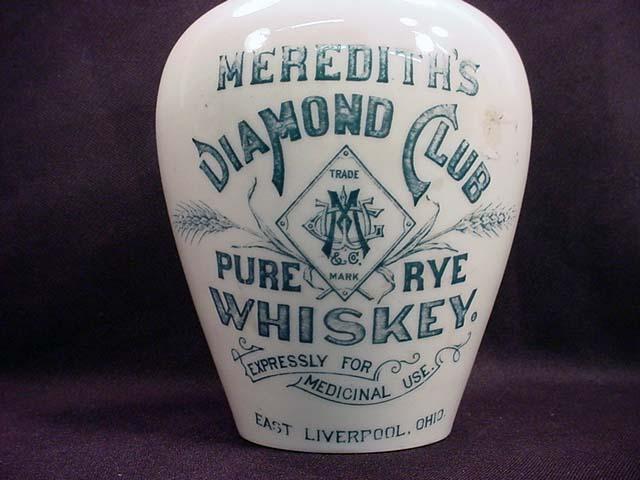 EARLY MEREDITH'S DIAMOND CLUB WHISKEY JUG / PORCEL