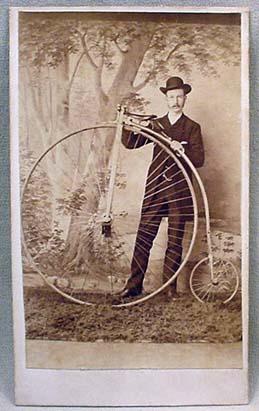 ANTIQUE CDV PHOTO OF MAN W/ BIG WHEEL BICYCLE