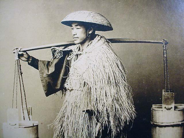 VINTAGE MOUNTED PHOTO OF JAPANESE WATER CARRIER W/