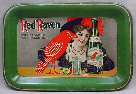 VINTAGE RED RAVEN APERIENT WATER ADVERTISING TIP T