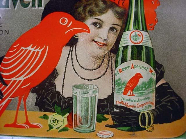 VINTAGE RED RAVEN APERIENT WATER ADVERTISING TIP T