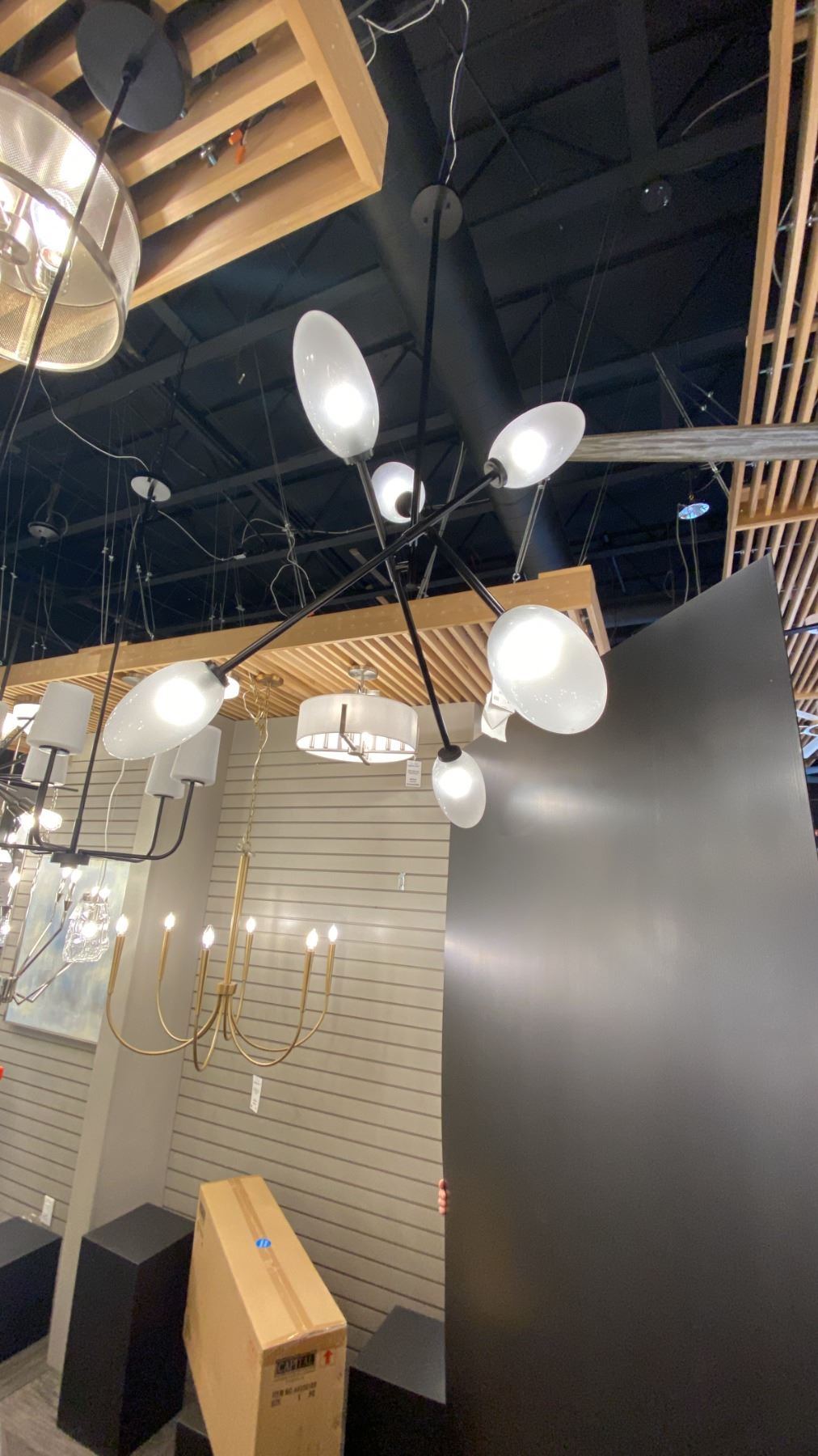 ALBERTON 6 LIGHT CHANDELIER. BLACK BRASS, GLASS. APPROX 3' X 3 ...