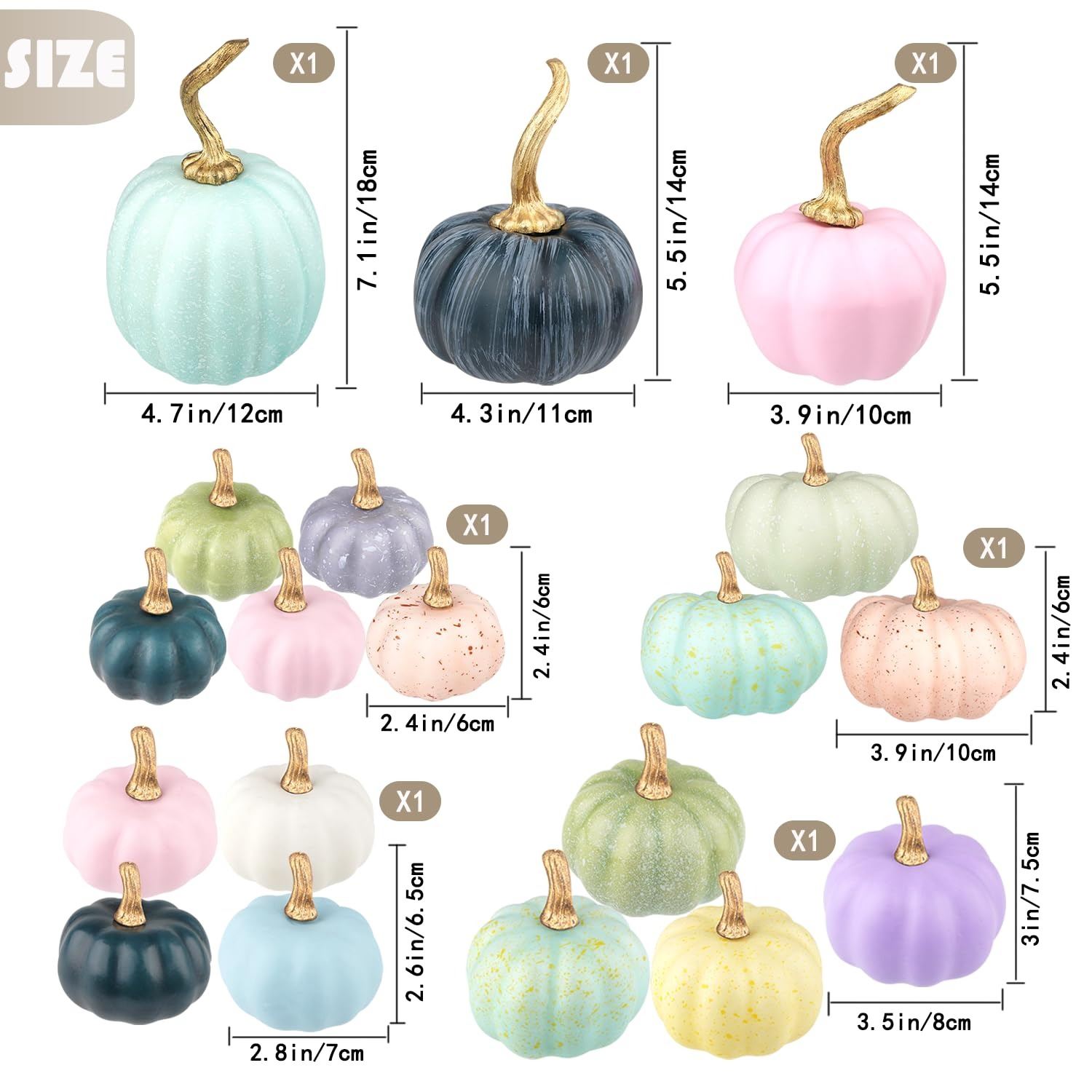 12PCS Assorted Artificial Pumpkins/Autumn Decor Pumpkins (Colorful ...
