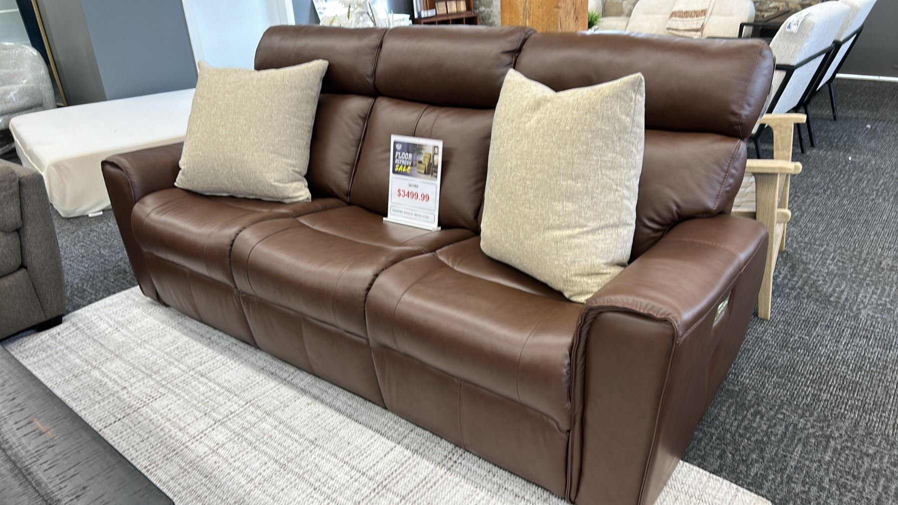 PALLISER ACACIA POWER RECLINING LEATHER SOFA. 88" WIDE. W/ CUSHIONS ...