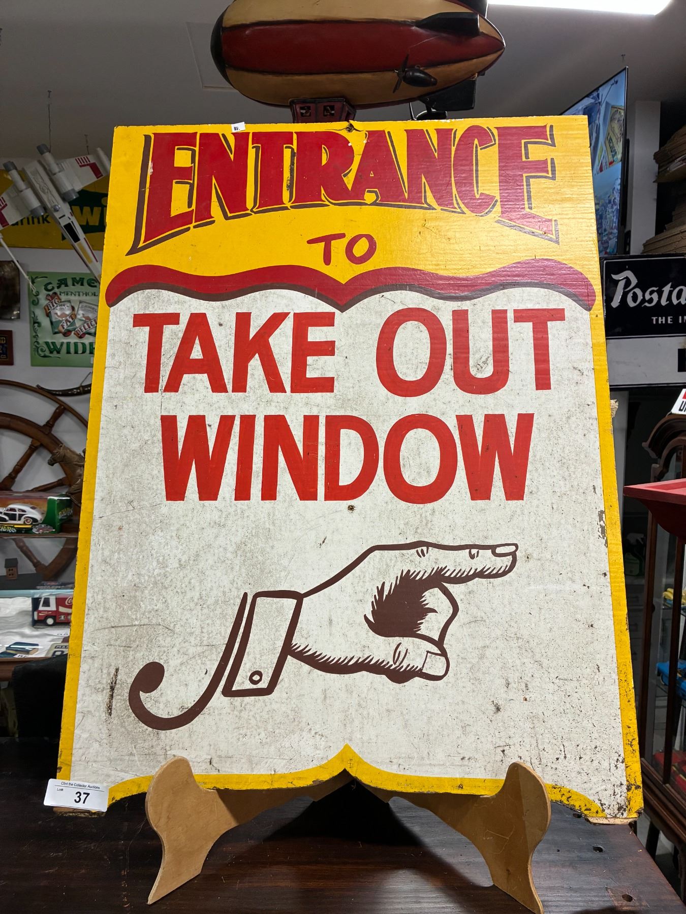 Vintage wooden Take-Out window sign 33"x23"