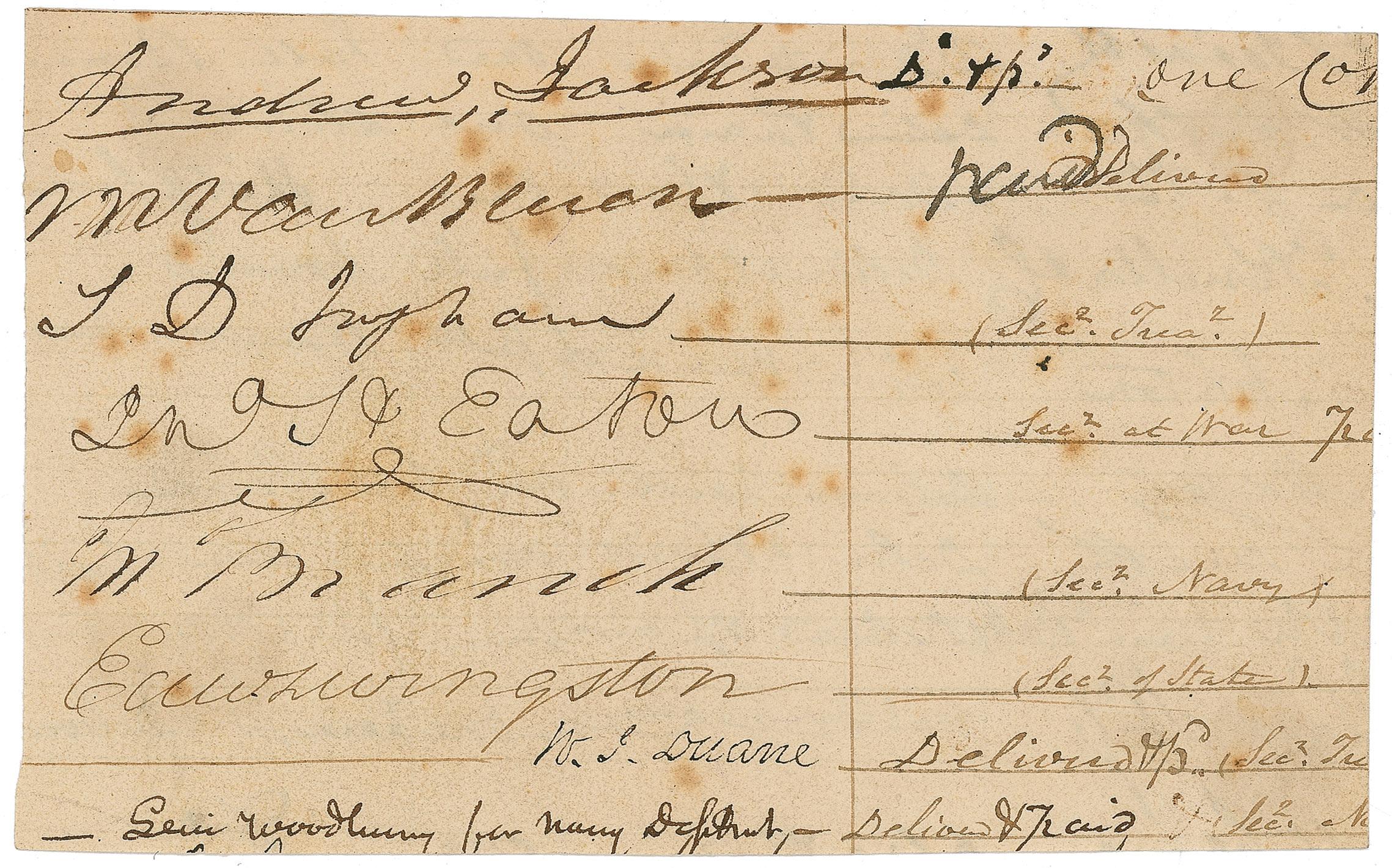 Andrew Jackson, Martin Van Buren, and Cabinet