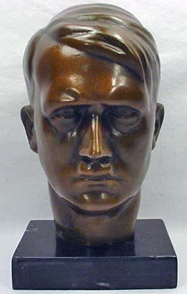 Ww2 German Nazi Bronze Bust Of Adolf Hitler - Marb