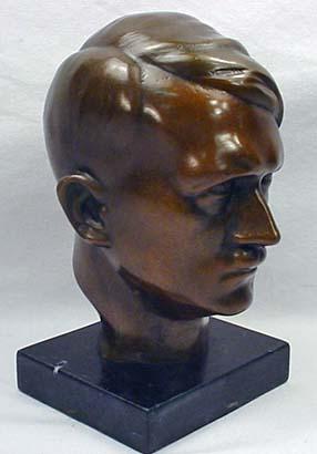 Ww2 German Nazi Bronze Bust Of Adolf Hitler - Marb
