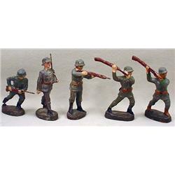Lot Of 5 Vintage Elastolin German Toy Soldiers