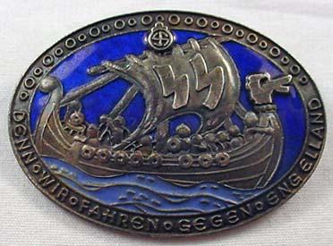 Ww2 German Nazi Ss Viking Ship Enameled Badge - Ma