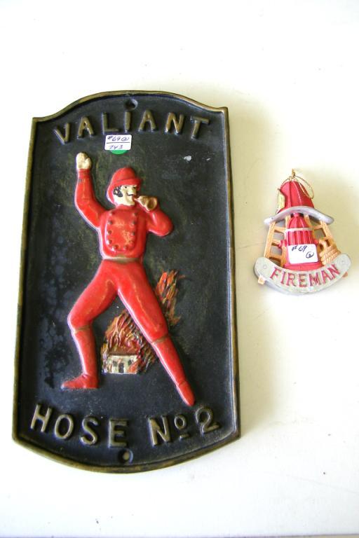 Fireman Ornament & Valiant Hose No 2 Plaque
