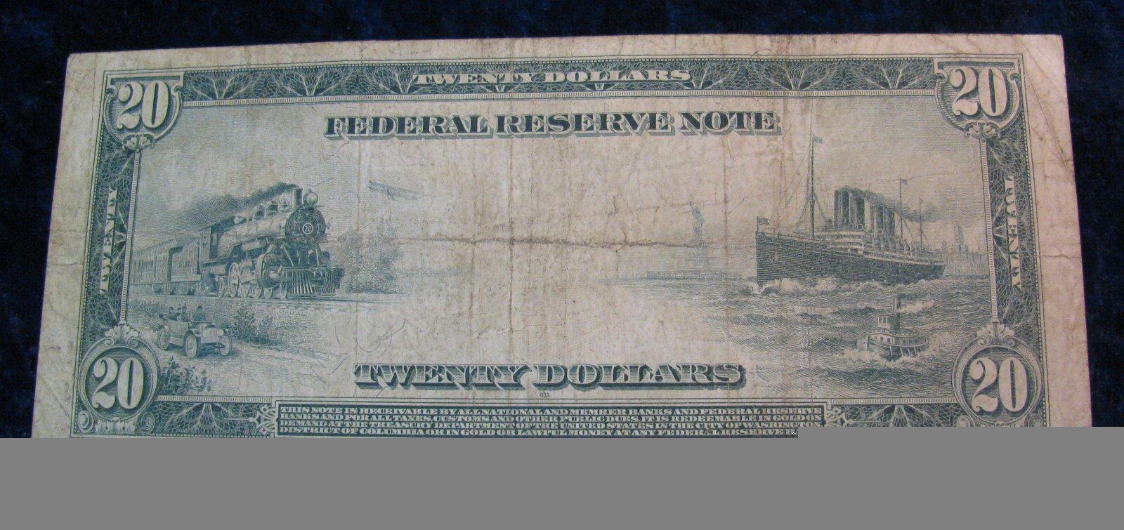 347. Series 1914 $20 Federal Reserve Note "Horse Blanket Note" VG+.