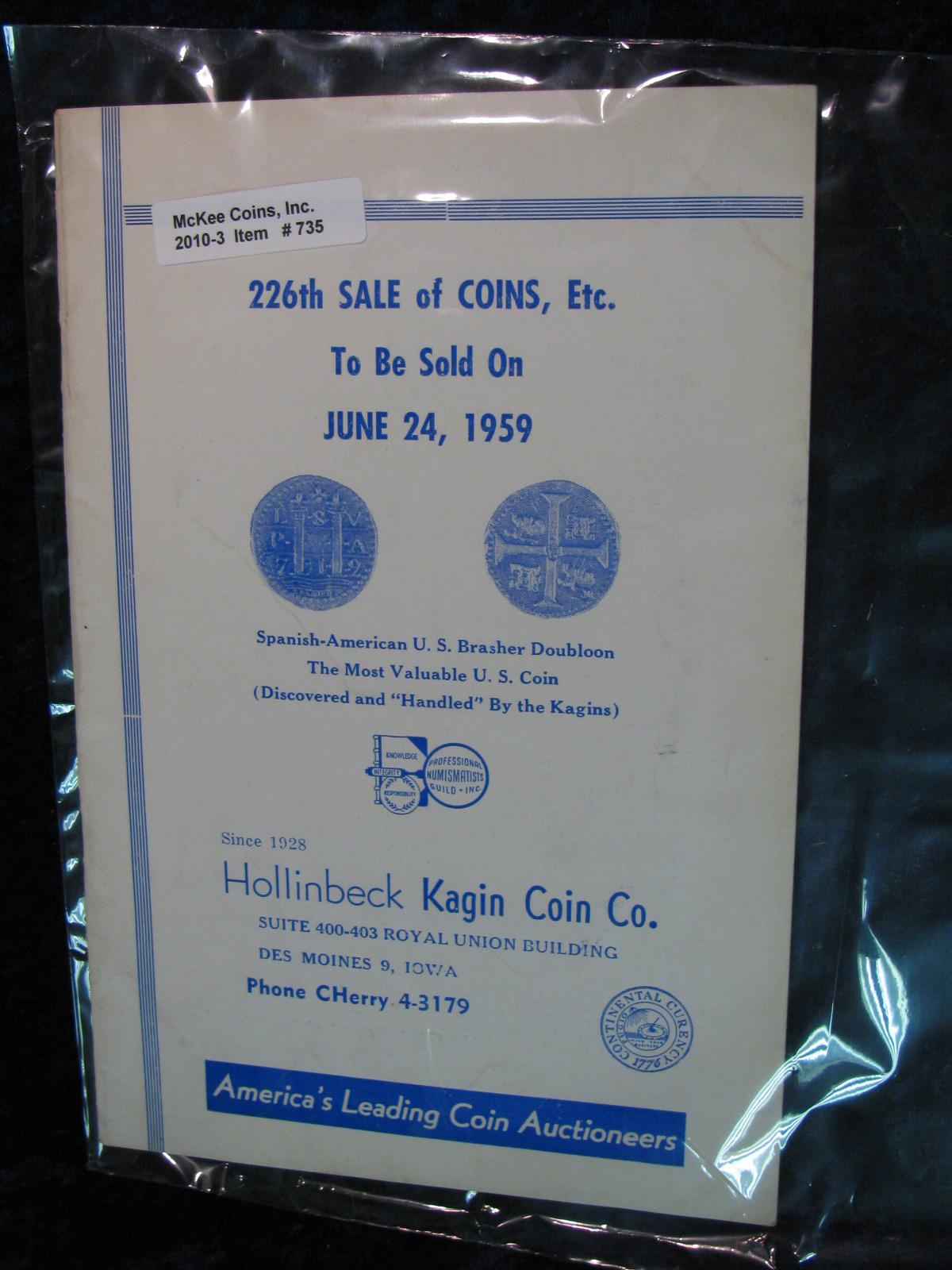 735. 1959 Auction Catalog conducted by Hollinbeck Kagin Coin Co.
