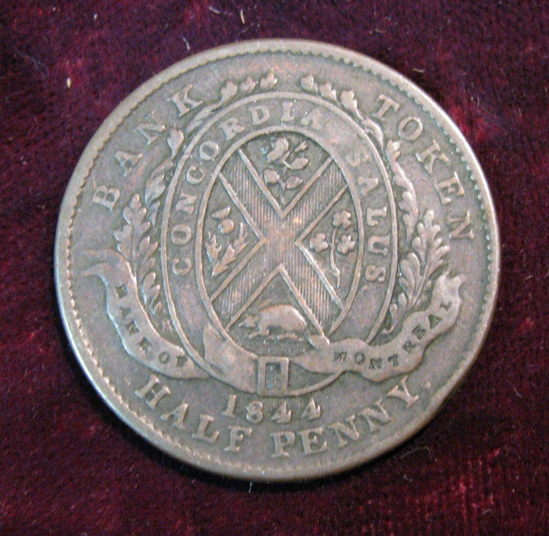 1388. 1844 Early Canada Trade Half Penny Token. PC 1B4. VF